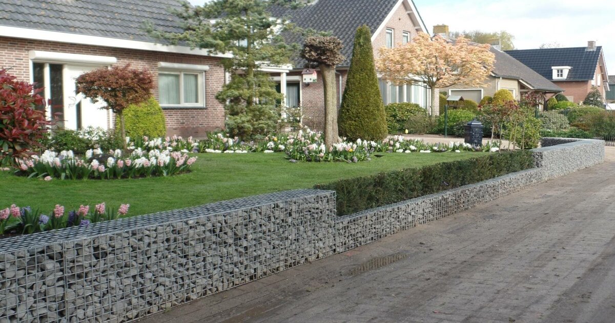 Voortuin afscheiding ideeën met schanskorven